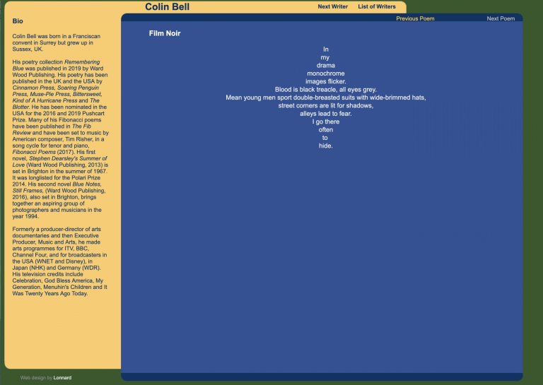 I can’t stop writing these Fibonacci poems. – Colin Bell